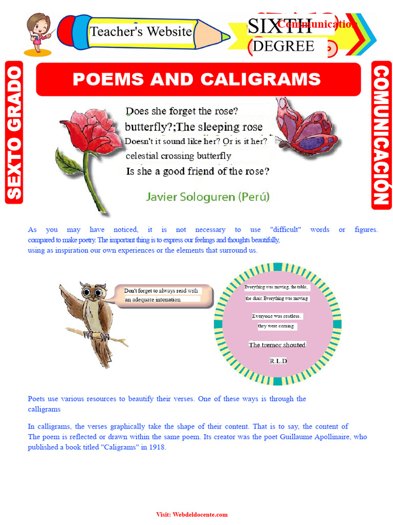 Poems and Calligrams For Sixth Grade of Primary School | PDF