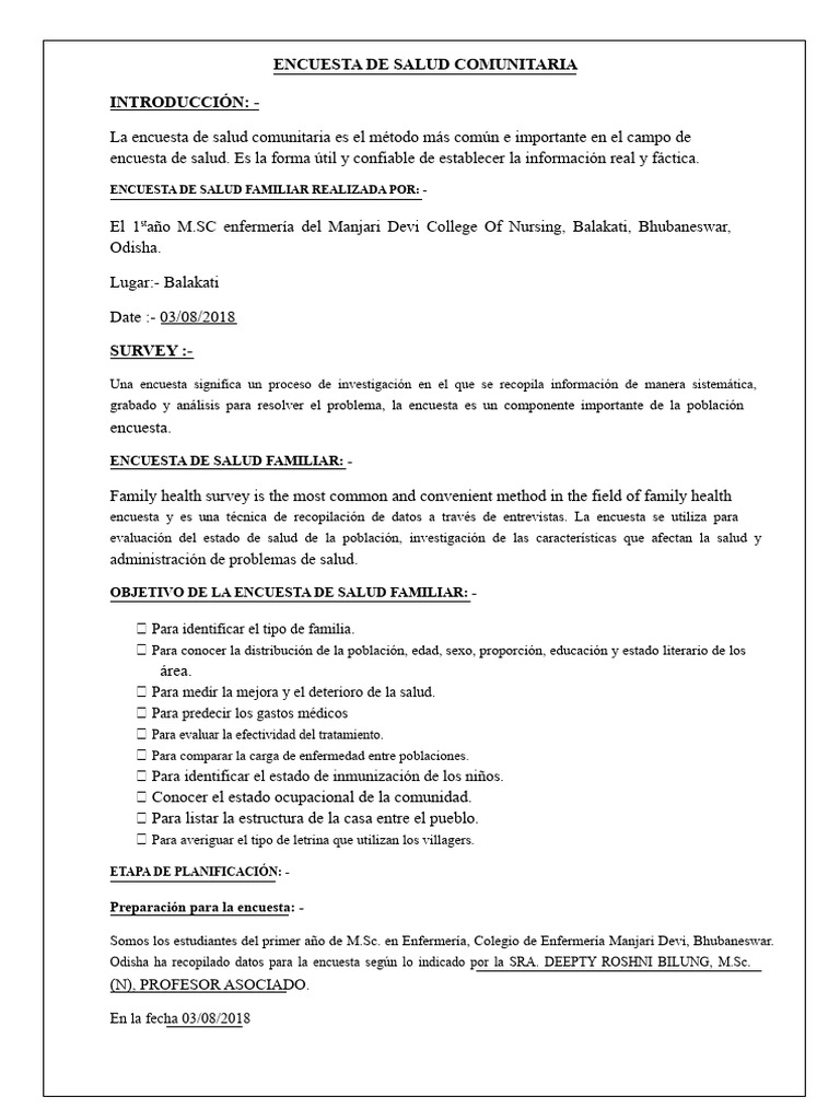 Encuesta de Salud Familiar en Balakati | PDF | Metodología de encuesta ...