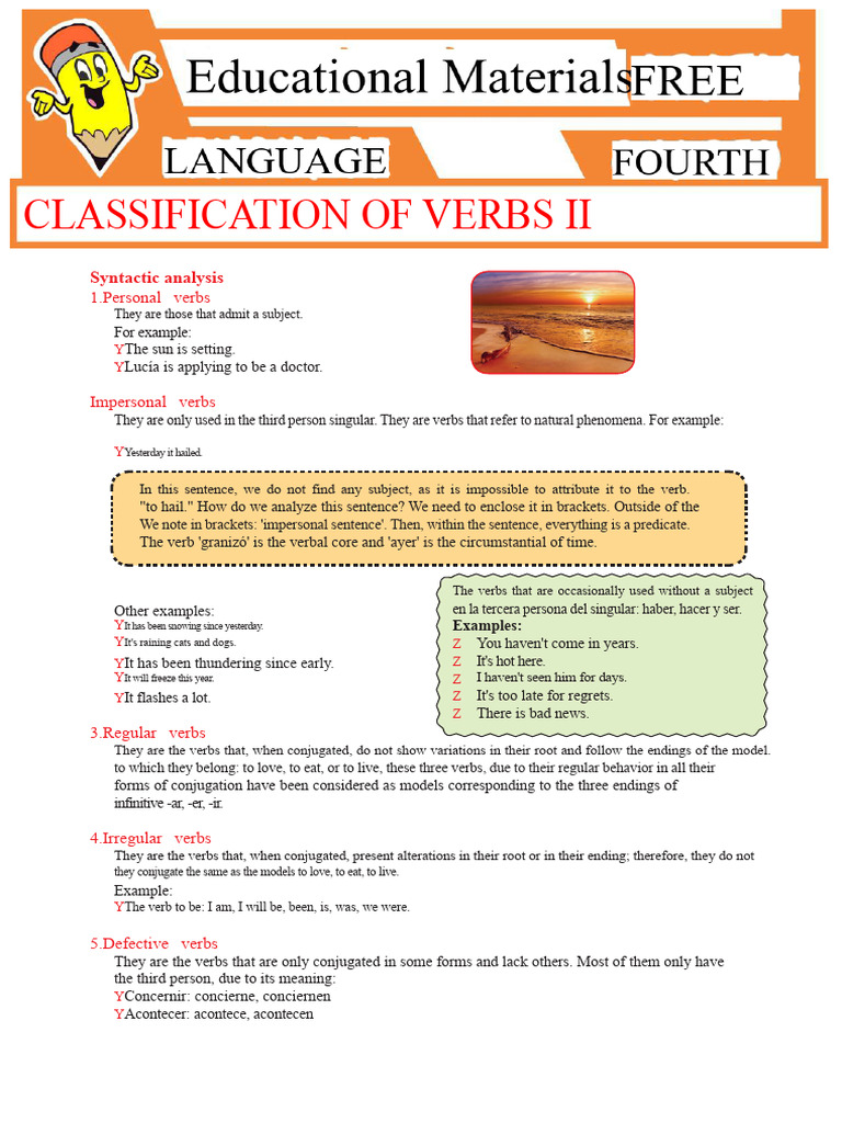 Syntactic Classification of Verbs for Fourth Grade of Primary School | PDF | Grammatical ...