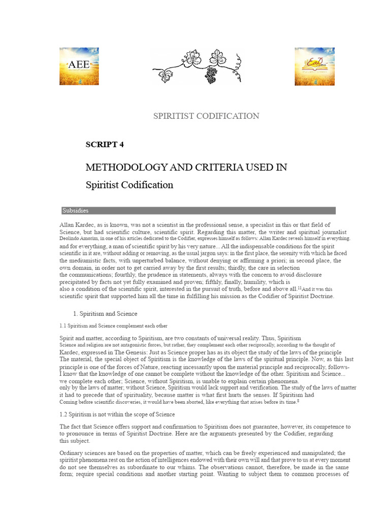 Script 4 - Methodology and Criteria Used in Spiritist Coding | PDF ...