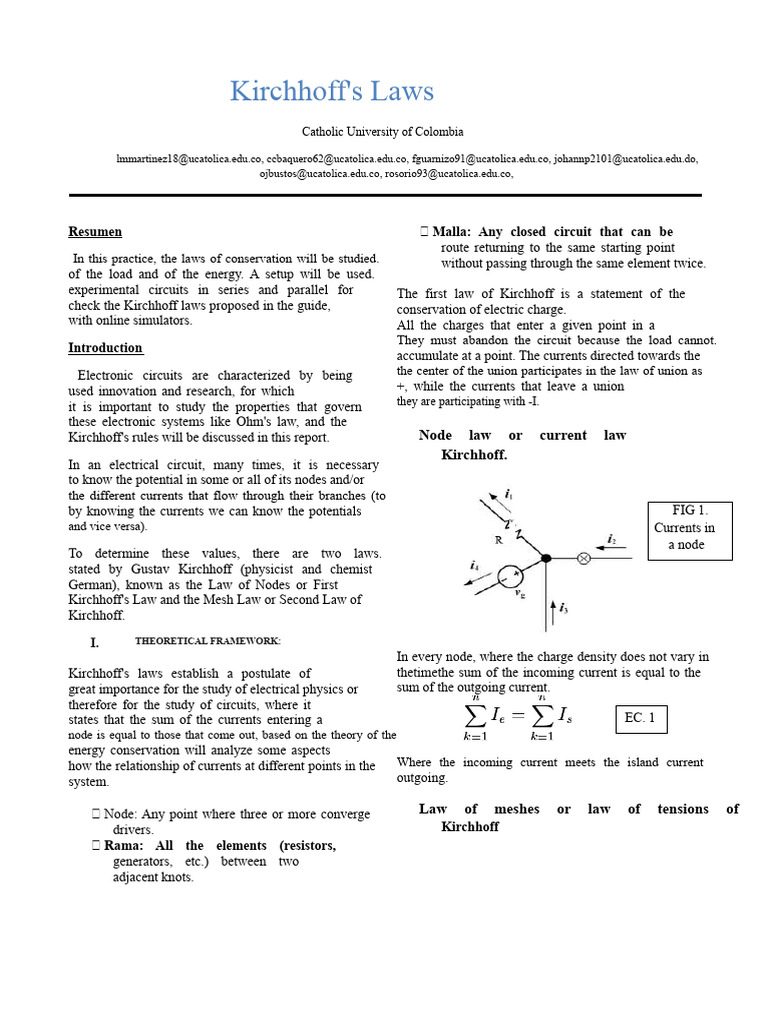 Kirchhoff's Laws in Electrical Circuits | PDF | Voltage | Electric Current