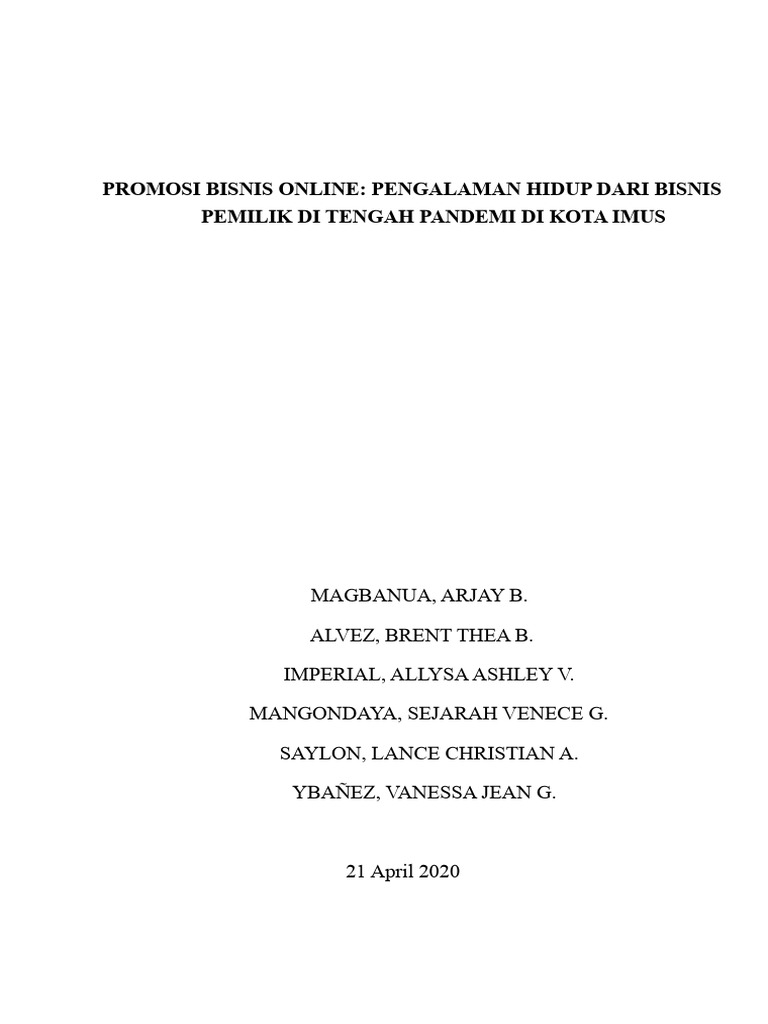 Pengalaman Pemilik Bisnis Online di Imus | PDF