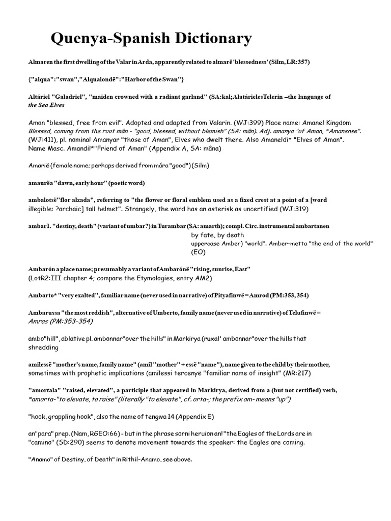 Quenya Dictionary | PDF | Linguistics | J. R. R. Tolkien