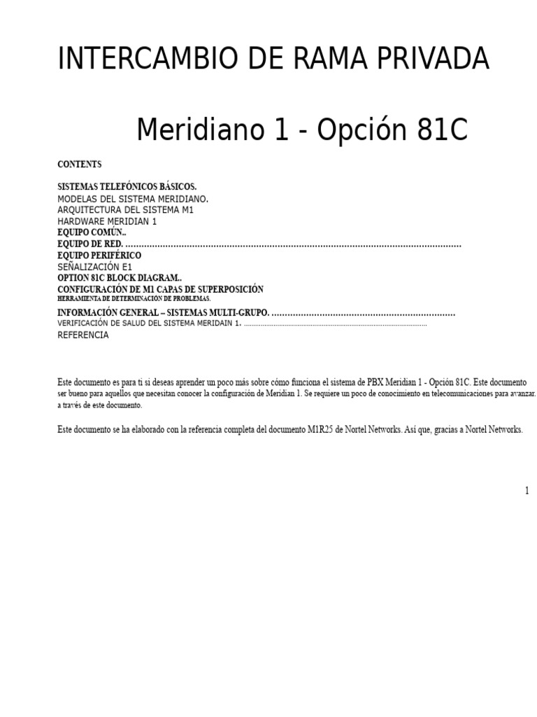 Guía del Sistema PBX Meridian 1 Opción 81C | PDF | Red de computadoras ...