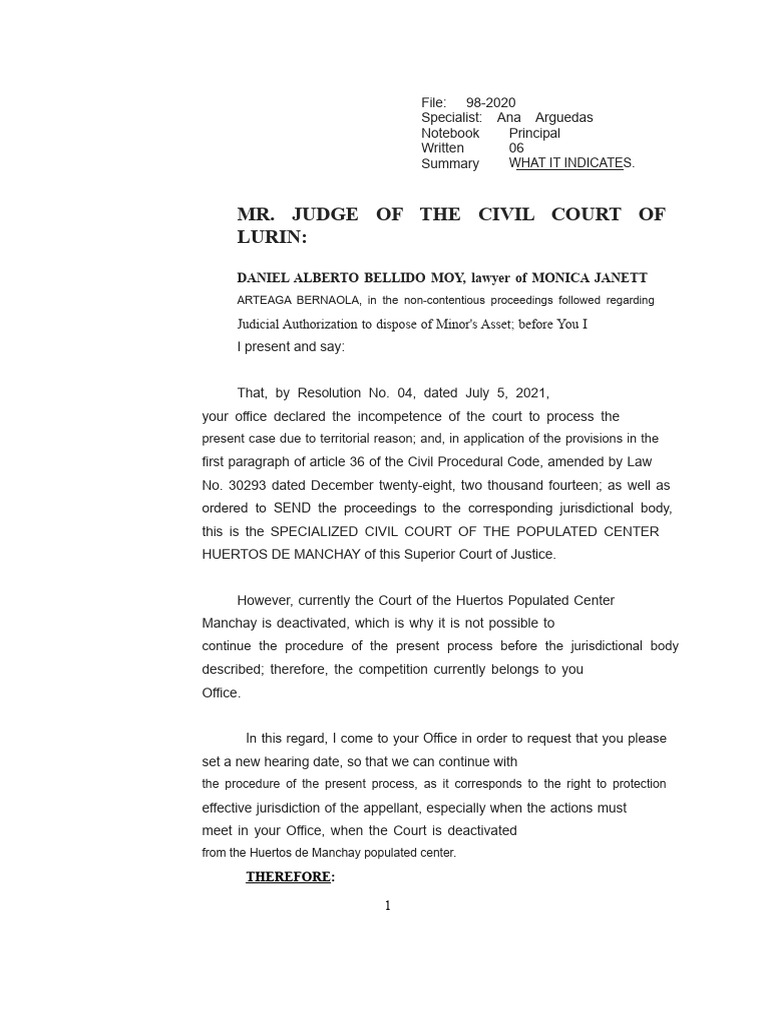 Judicial Request for Hearing Date | PDF