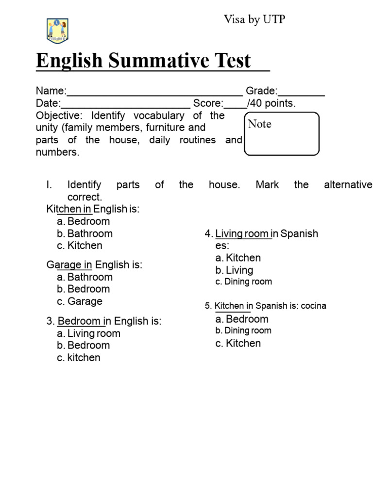 English Vocabulary Summative Test | PDF