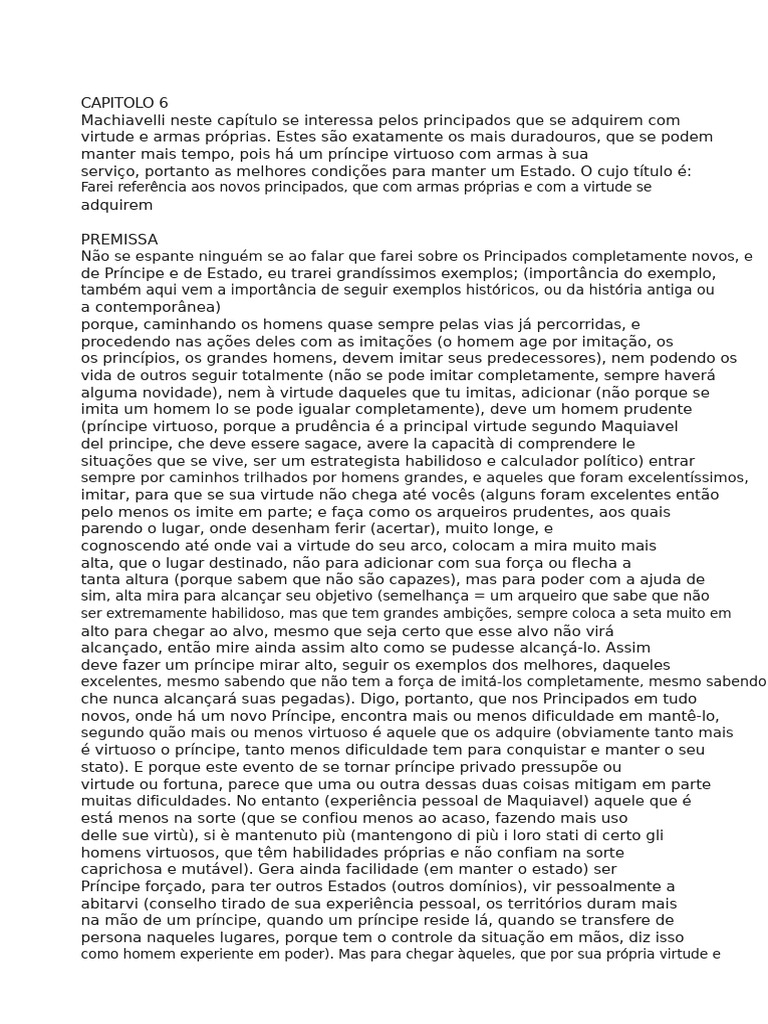 Capítulo 6 O Príncipe Maquiavel | PDF | Nicolau Maquiavel | Virtude