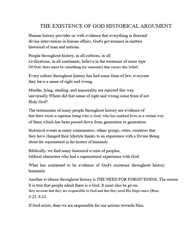 The Existence of God Historical Argument | PDF | God | Existence Of God