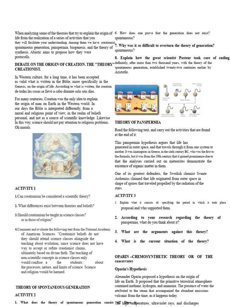 Theories on the Origin of Life Explained | PDF | Abiogenesis | Creationism