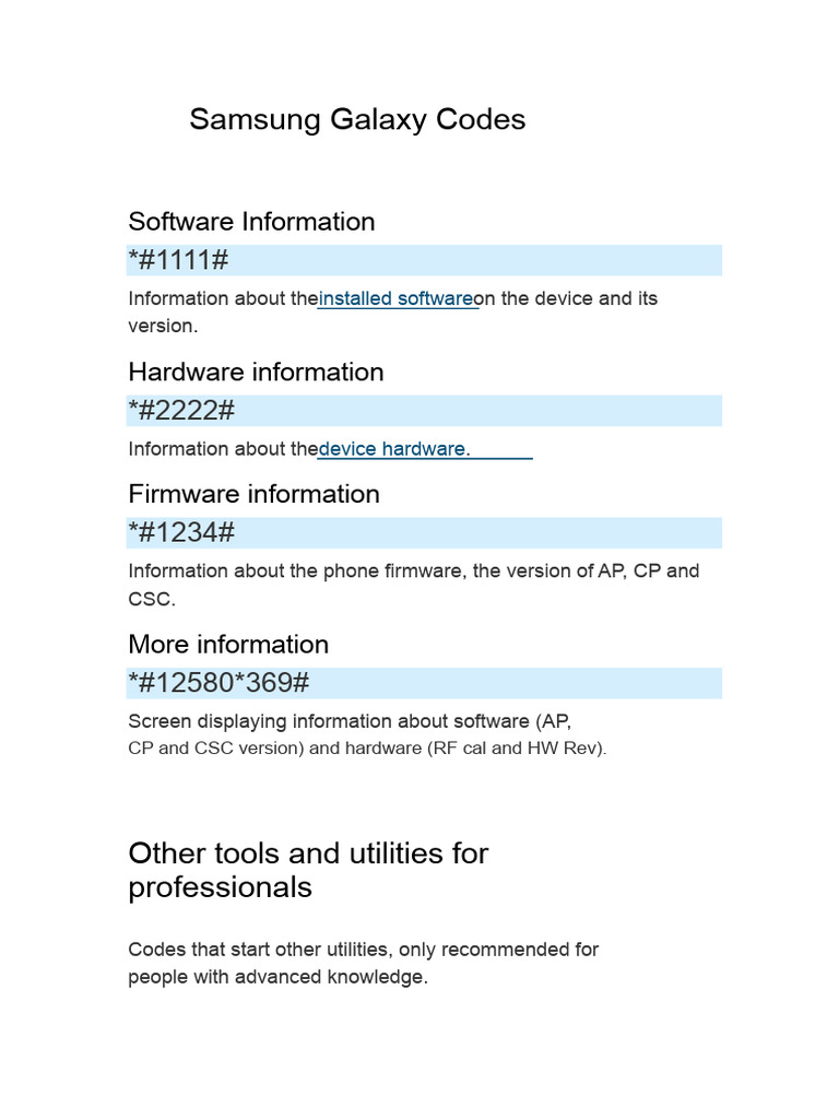 Samsung Galaxy Codes | PDF | Usb | Software