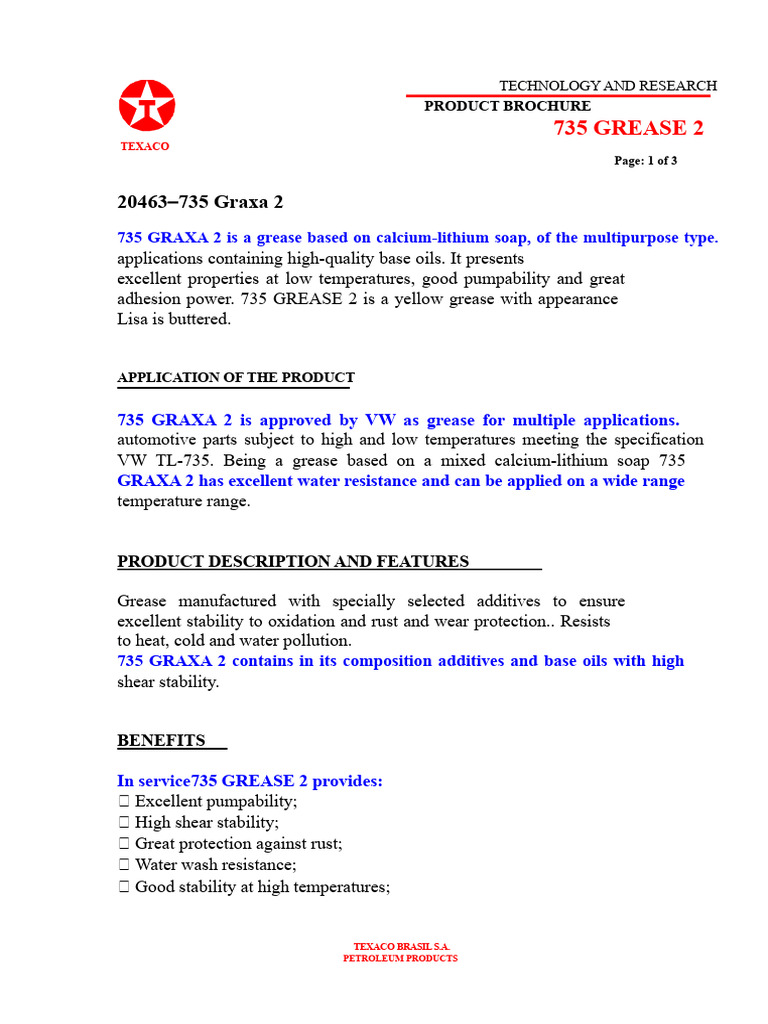 Texaco 735 Grease 2 Product Overview | PDF | Oils | Lubrication