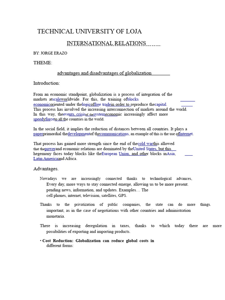 Advantages and Disadvantages of Globalization | PDF | Globalization | Business Economics