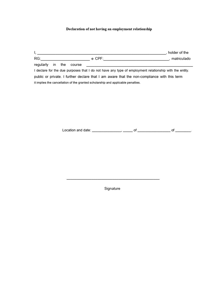 000 - Declaration of No Employment Relationship | PDF