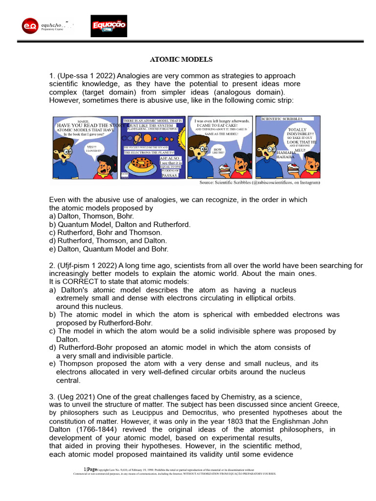 Exercises - Atomic Models | PDF | Atoms | Electron