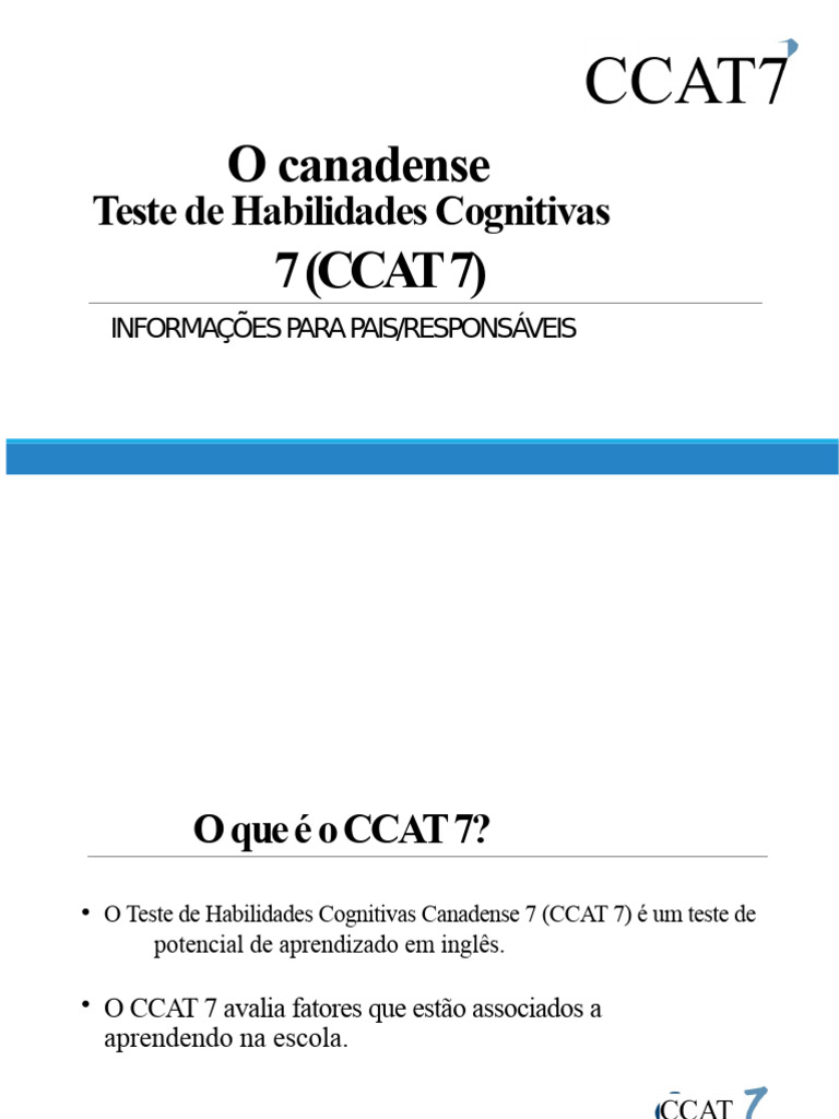 O Teste de Habilidades Cognitivas Canadense 7 (CCAT 7) | PDF ...