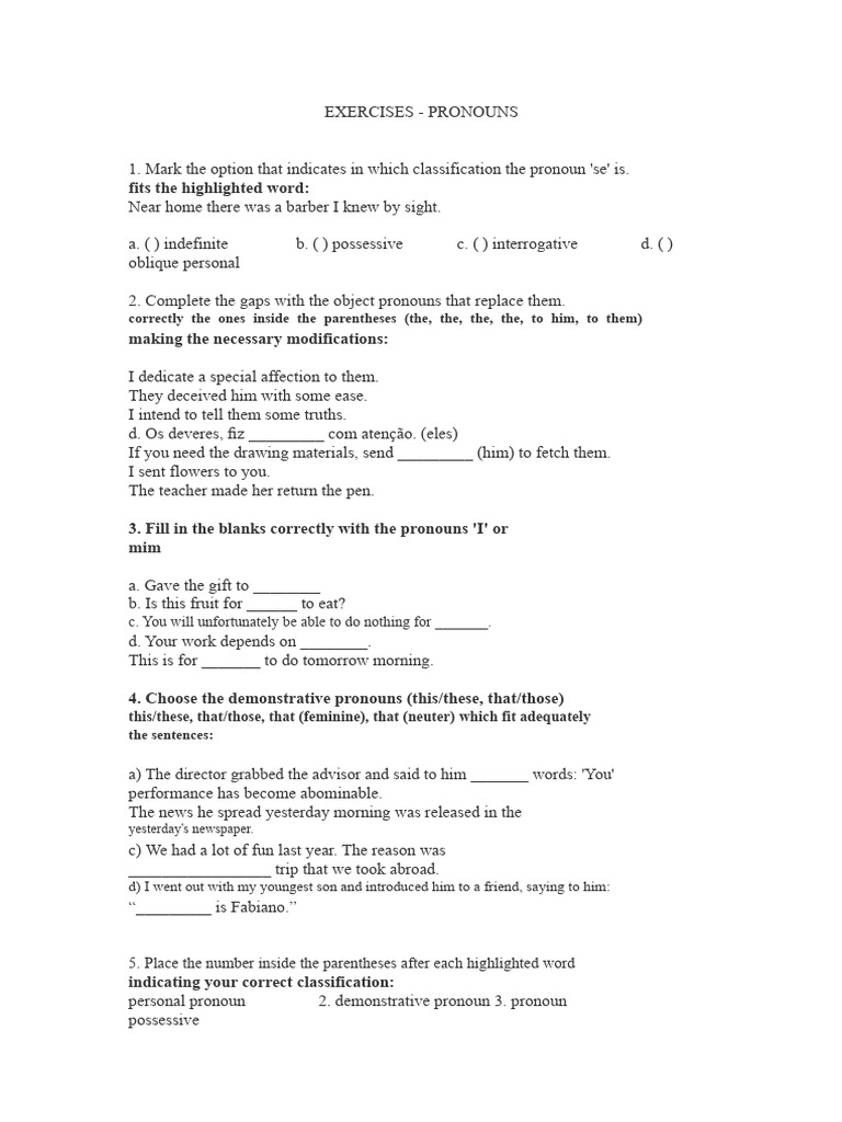 Exercise Pronoun 19.09 - with answers | PDF | Pronoun | Grammatical Gender