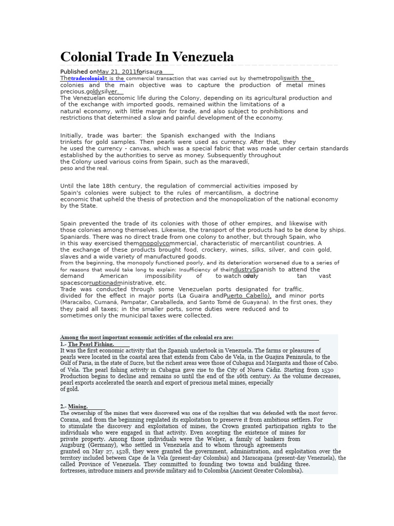 Colonial Trade and Economy in Venezuela | PDF | Mercantilism | Agriculture