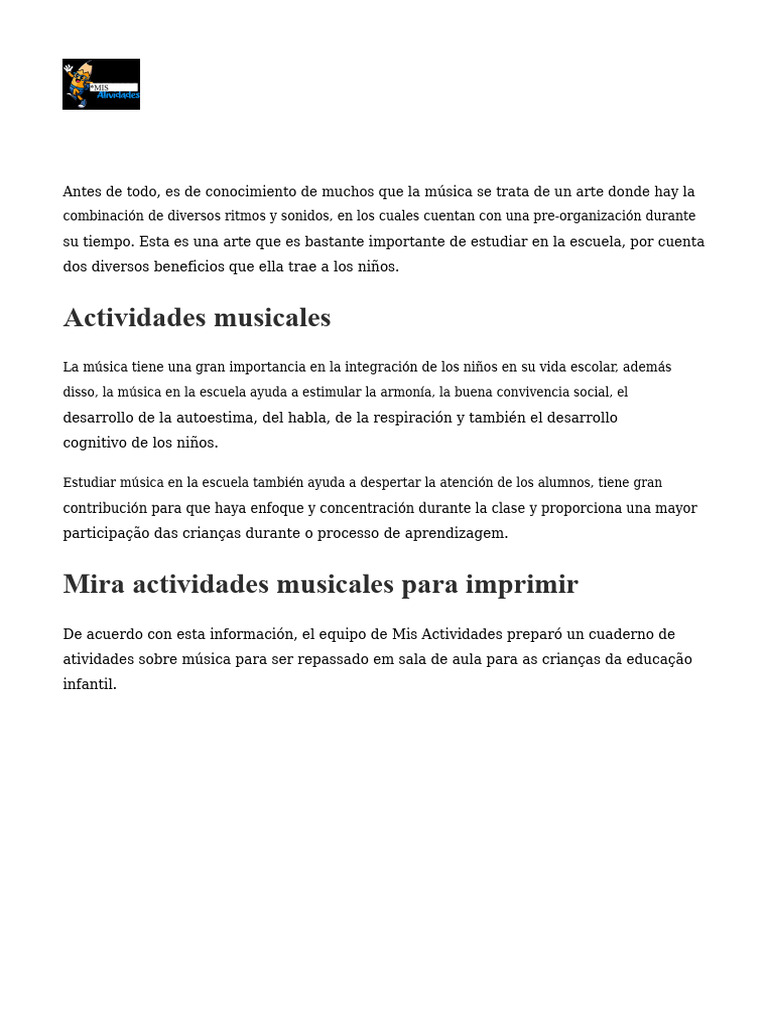 Actividades musicales para imprimir | PDF | Escuelas | Cognición
