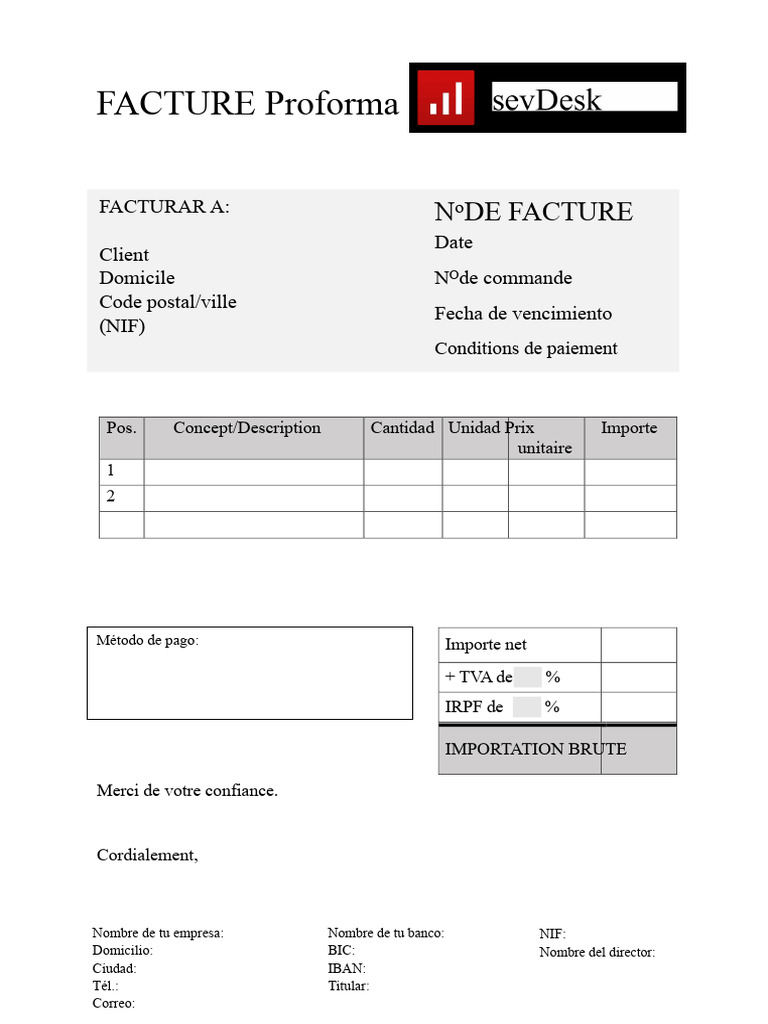 Modèle de Facture Proforma Standard | PDF