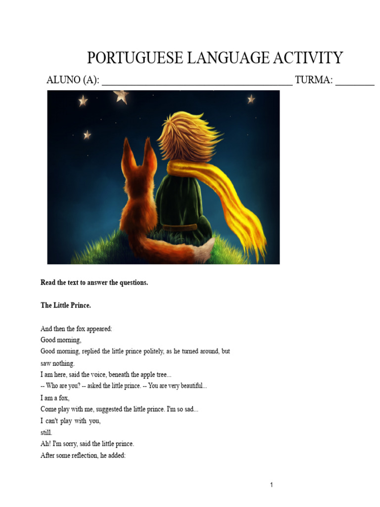 Little Prince Activity: Interpretation & Analysis | PDF | The Little ...