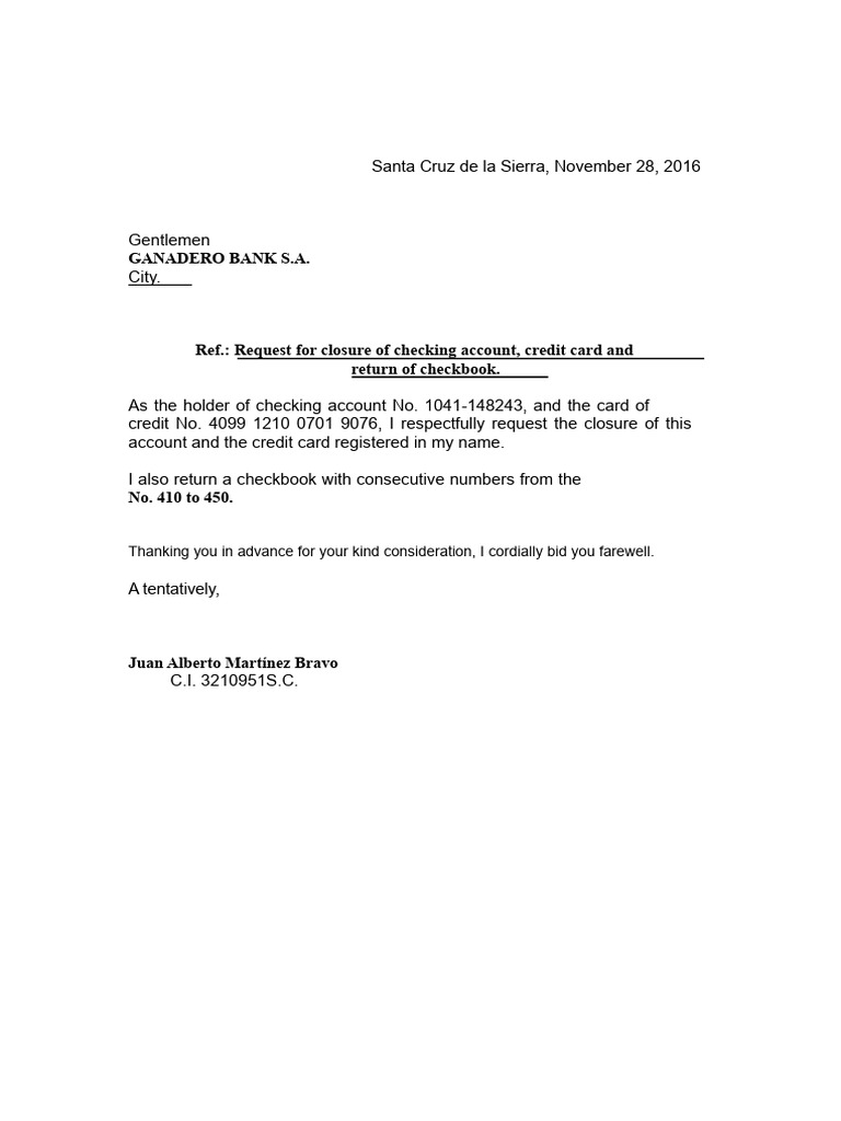 Account Closure Request Letter | PDF