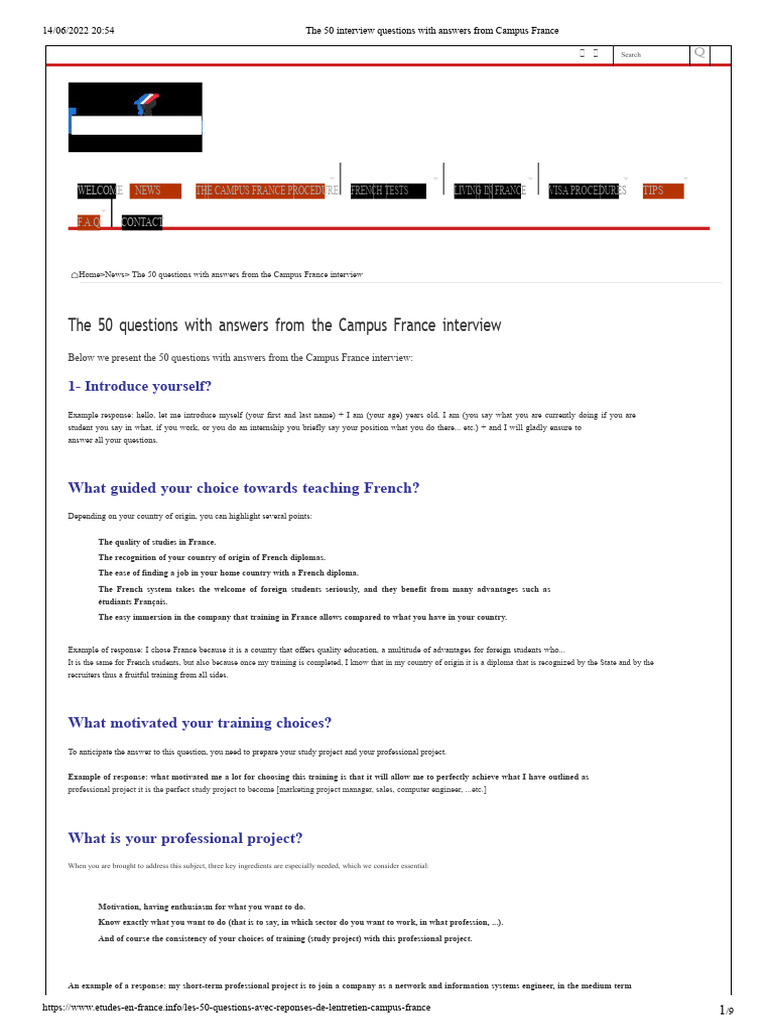 Campus France Interview: 50 Questions & Answers | PDF | Academic Degree ...