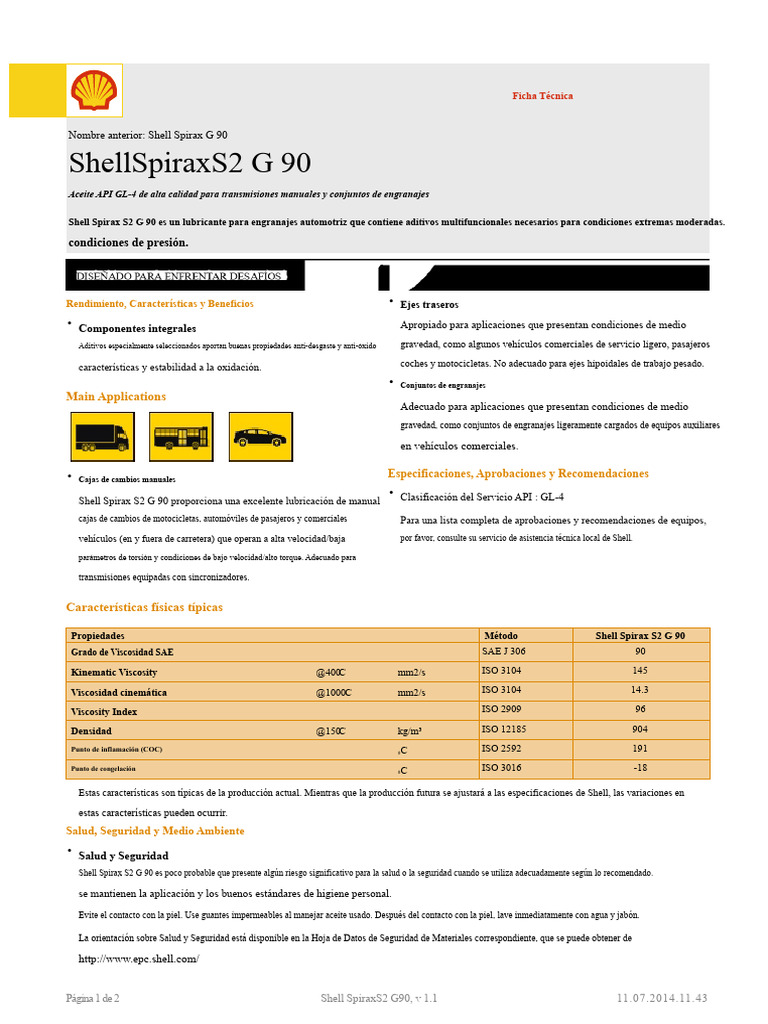 Shell Spirax S2 G90 | PDF | Transmisión manual | Lubricante