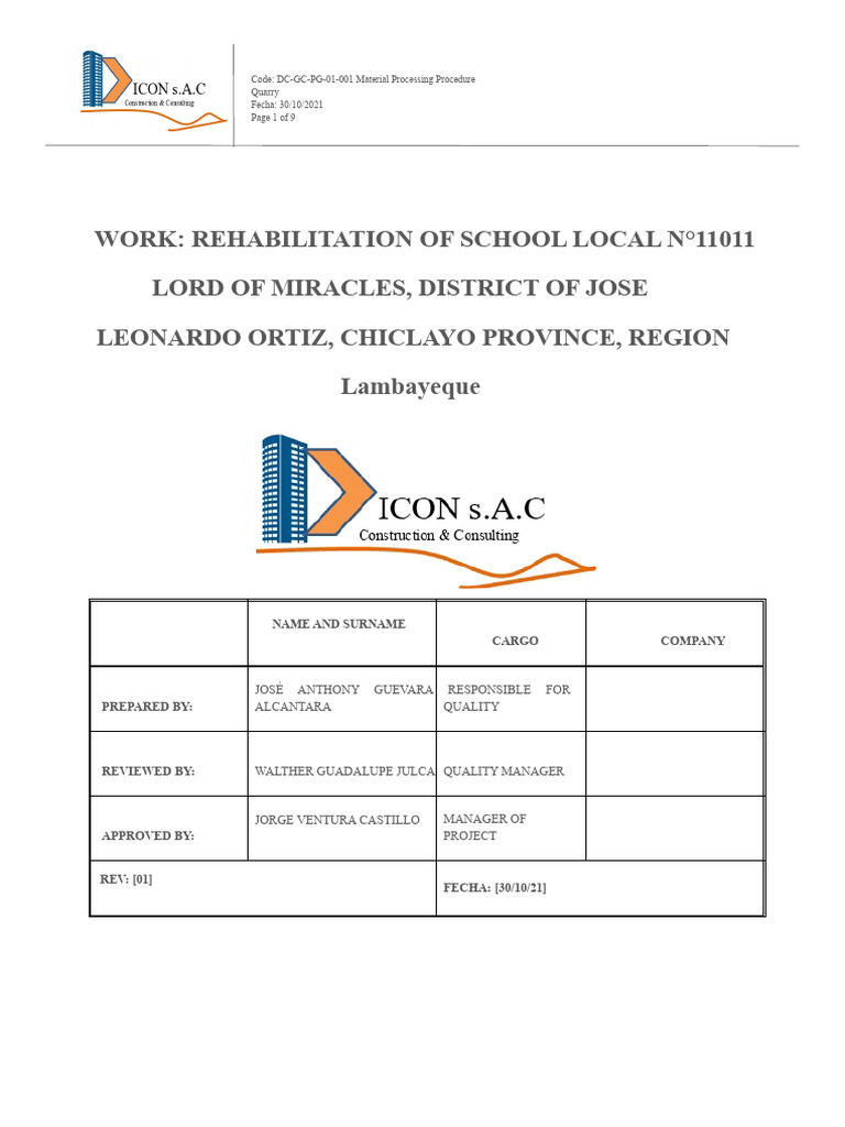 DC Quarry Material Procedure | PDF | Verification And Validation