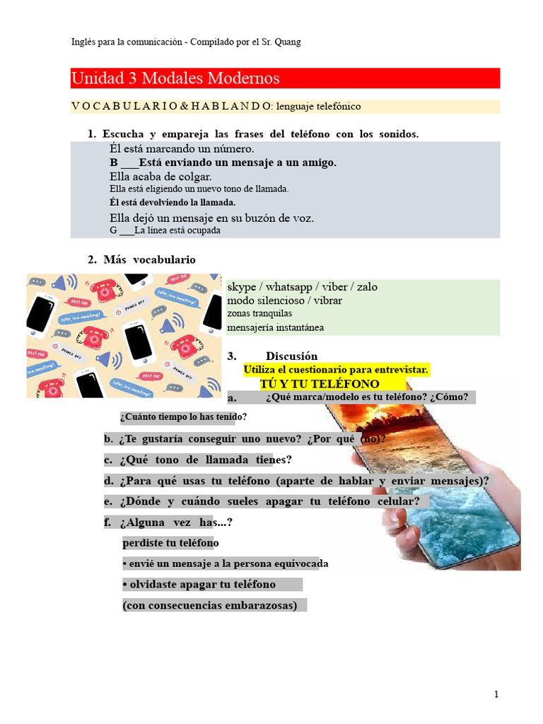 Unidad 3 - Modales Modernos | PDF | Teléfono