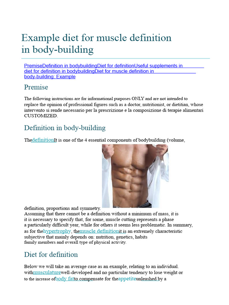 Example Diet For Muscle Definition in Bodybuilding | PDF | Dieting ...