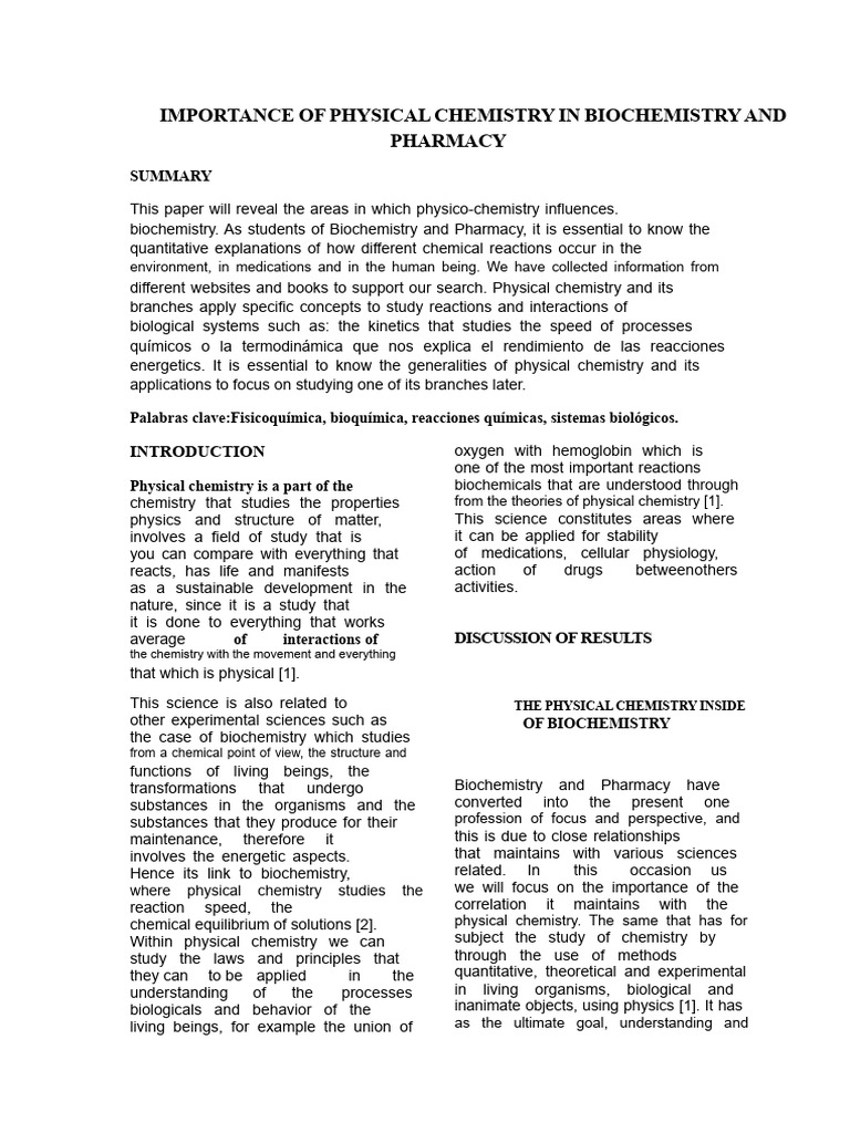 Role of Physical Chemistry in Biochemistry | PDF | Physical Chemistry ...
