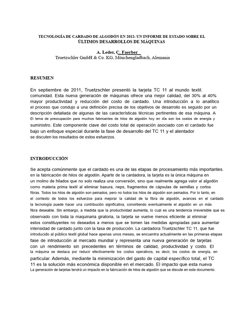 TC 11 Cardado | PDF | Ingenieria Eléctrica | Textiles