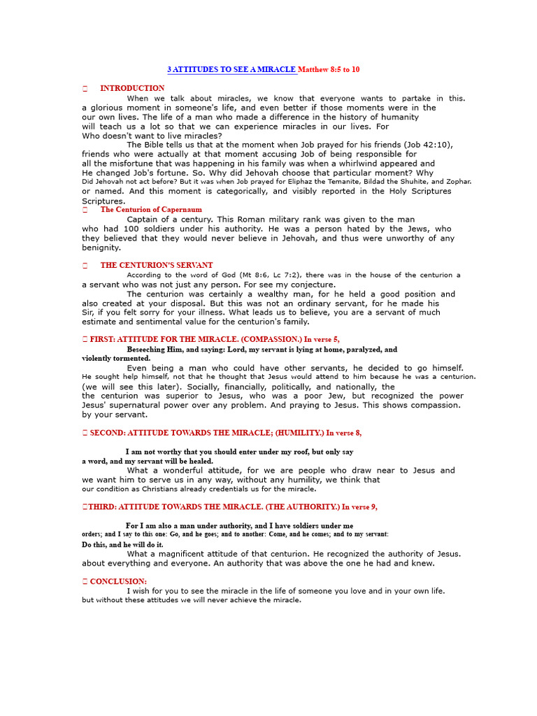3 Attitudes to See a Miracle | PDF | Jesus | Miracle