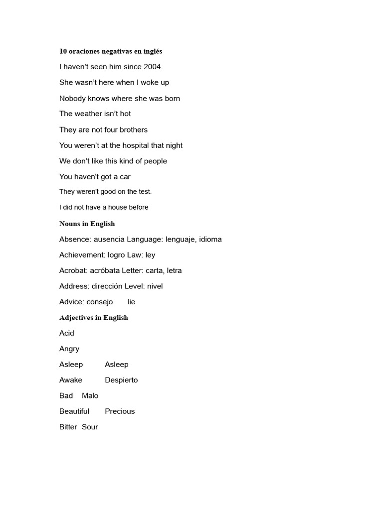 10 Negative Sentences in English | PDF