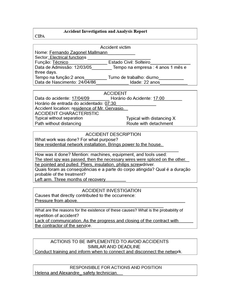 Accident Investigation Report: Electrical Injury | PDF