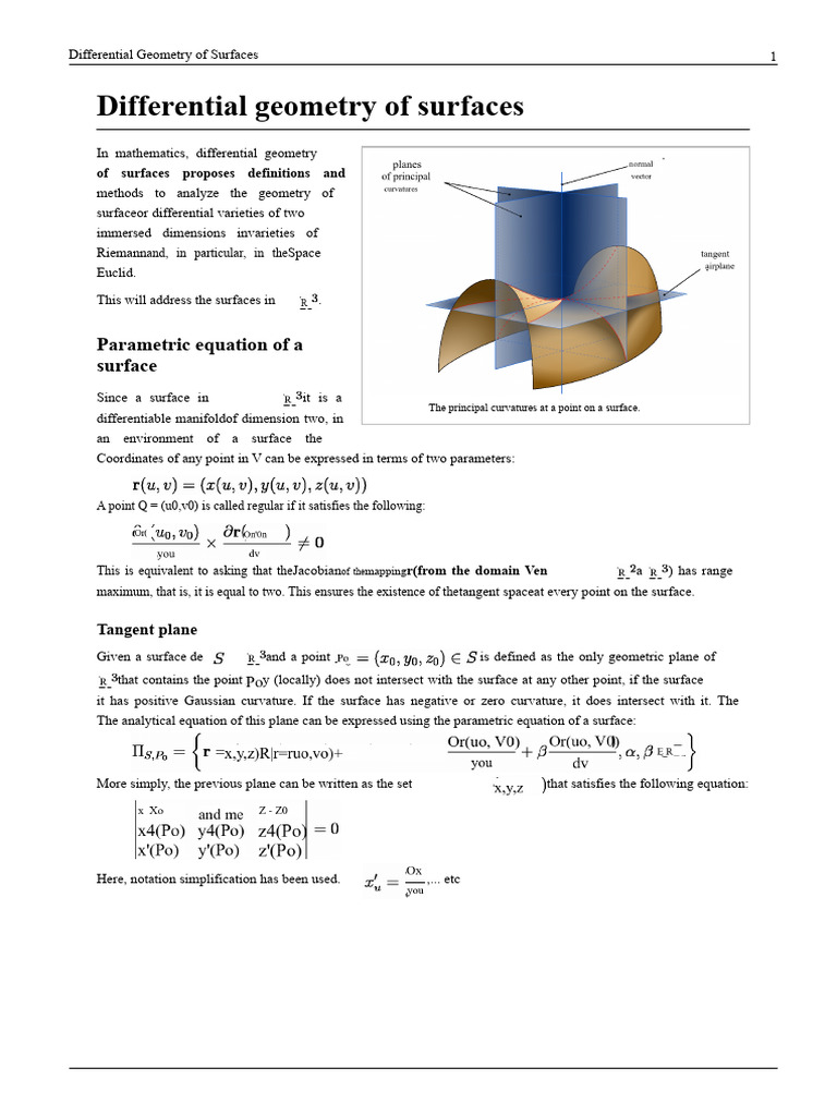 Differential Geometry of Surfaces | PDF | Curvature | Tangent