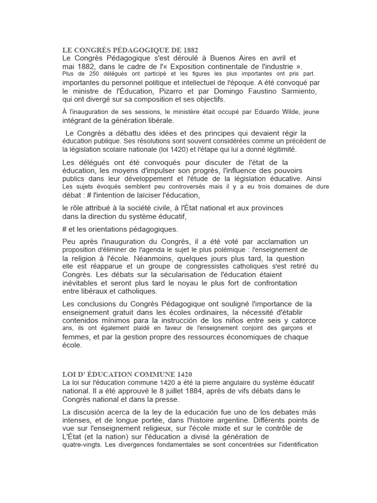 Congrès Pédagogique de 1882 en Argentine | PDF