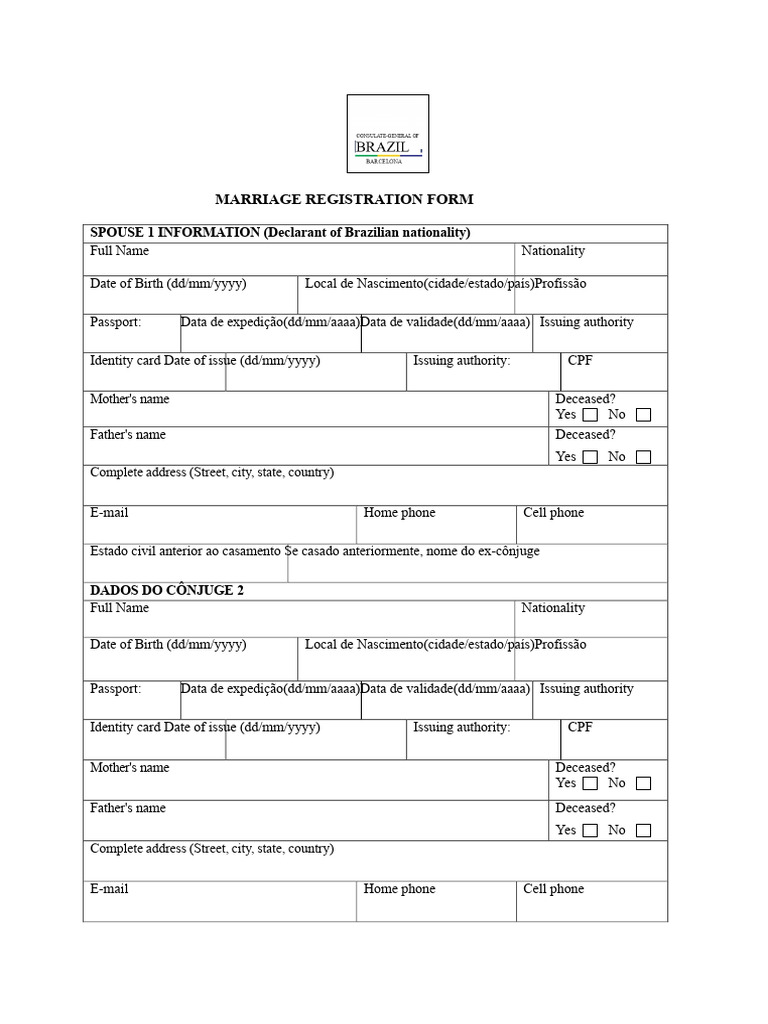 N 003 - Marriage Registration Form | PDF | Identity Document ...