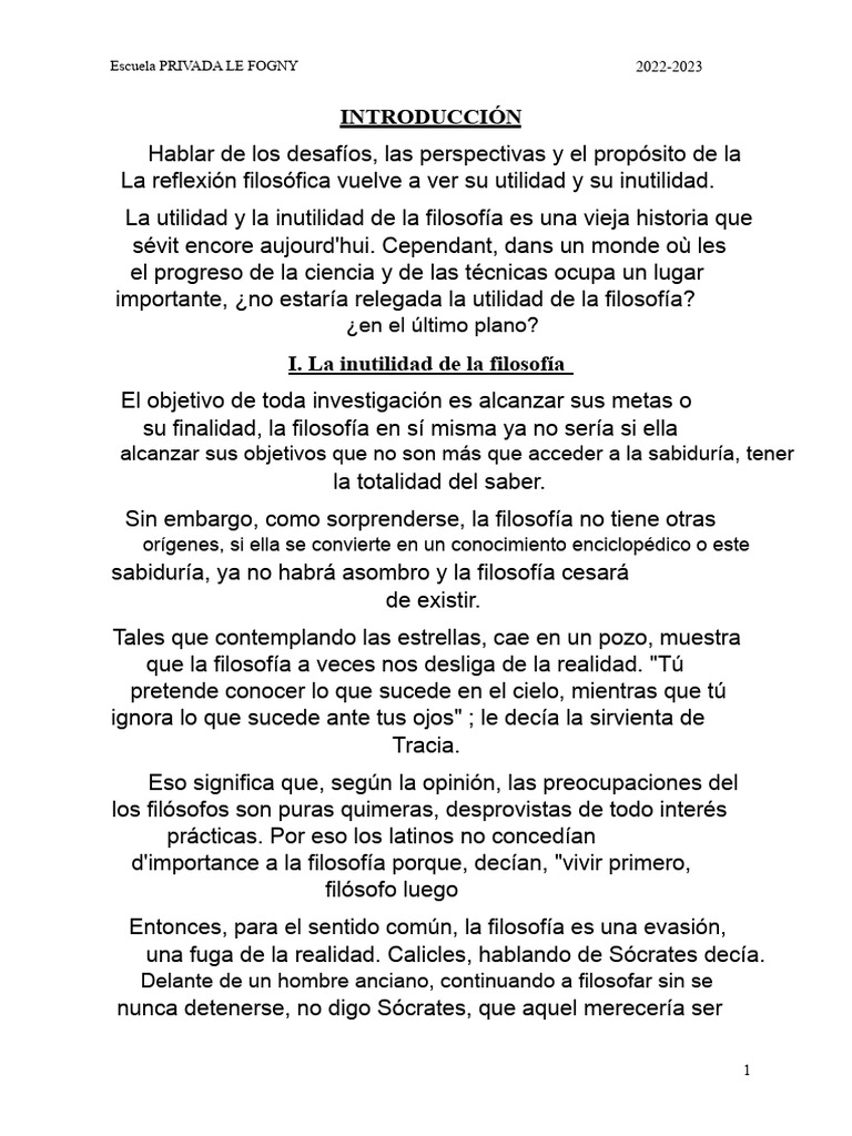exposición sobre los desafíos, finalidades y perspectivas filosóficas ...