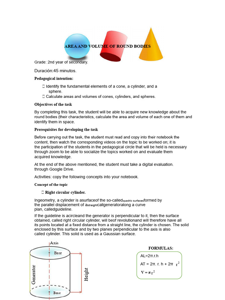 Area and Volume of Cones, Cylinders, Spheres | PDF | Area | Sphere