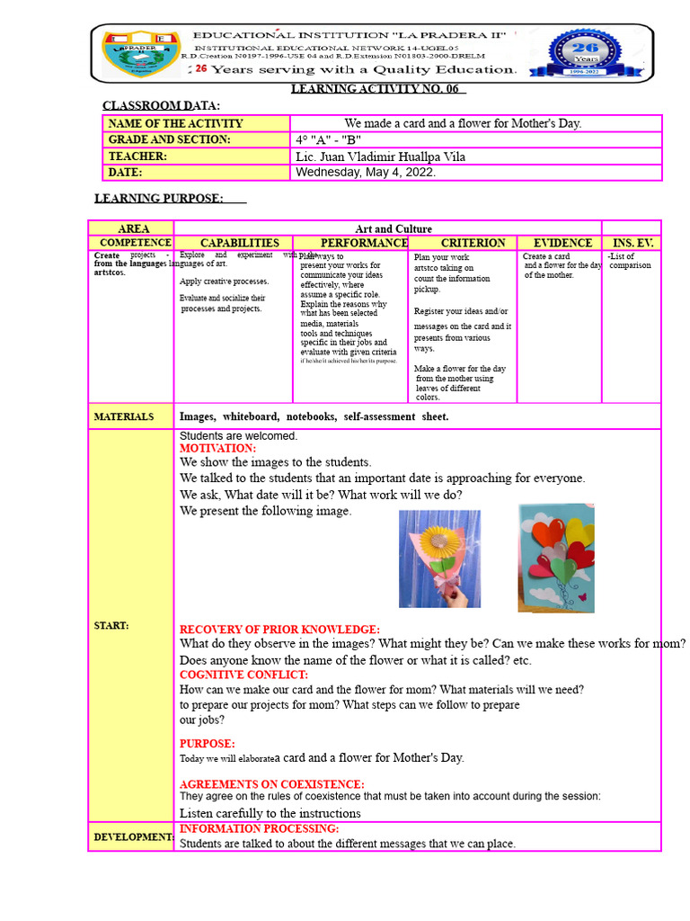 LEARNING SESSION N° 06 4B- We create a card for Mother's Day. | PDF ...