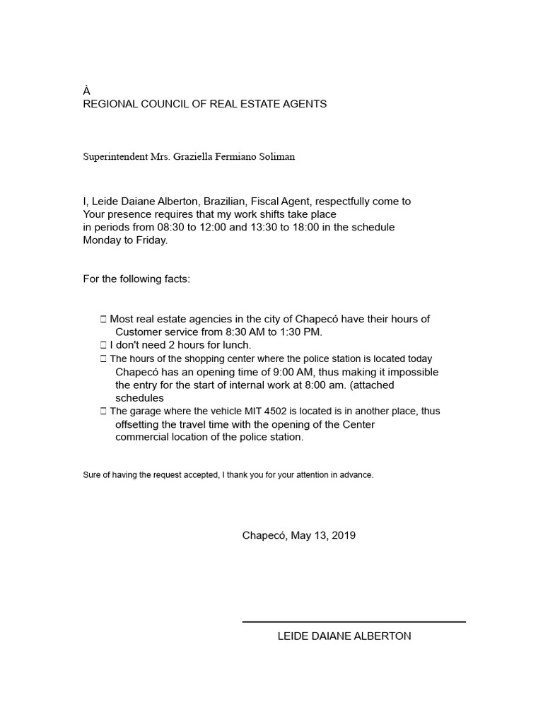 Request For Change of Work Schedule | PDF