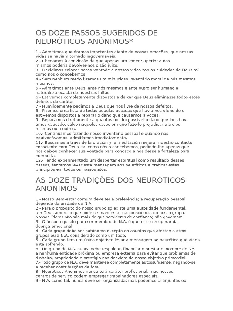 Doze Passos e Tradições de Neuróticos Anônimos | PDF | Deus