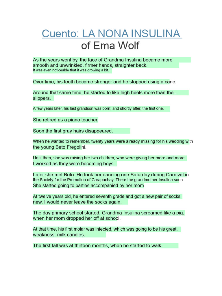 The story "La Nona Insulina" by Ema Wolf | PDF
