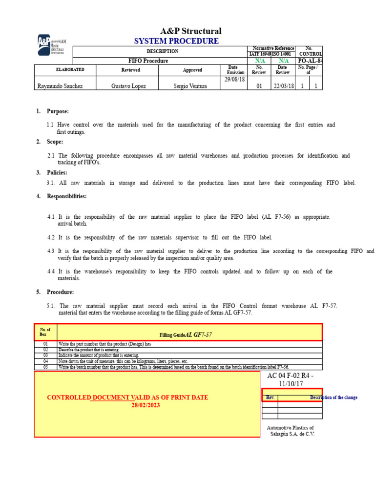 FIFO Control Procedure for Raw Materials | PDF