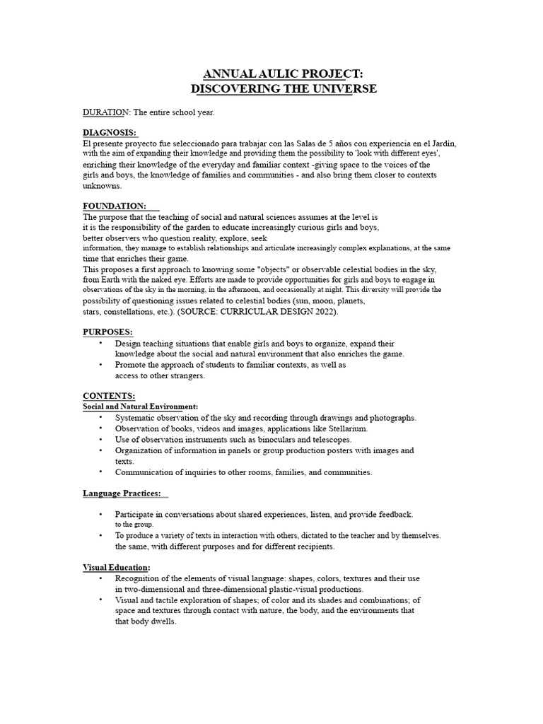 Annual Class Project Discovering The Universe | PDF | Knowledge | Human ...