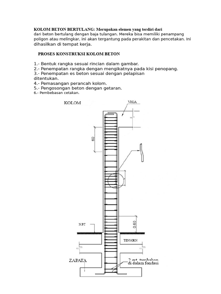 Proses Konstruksi Kolom Beton Bertulang | PDF
