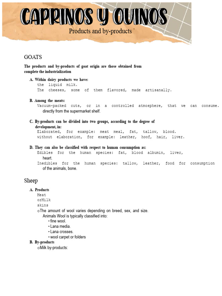 Goat and Sheep Products Overview | PDF | Sheep | Milk