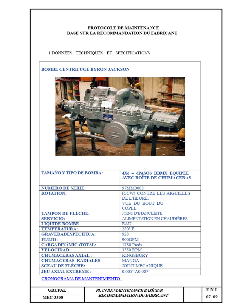 Plan de Maintenance Pompe Byron Jackson | PDF | Pompe | Mécanique des ...