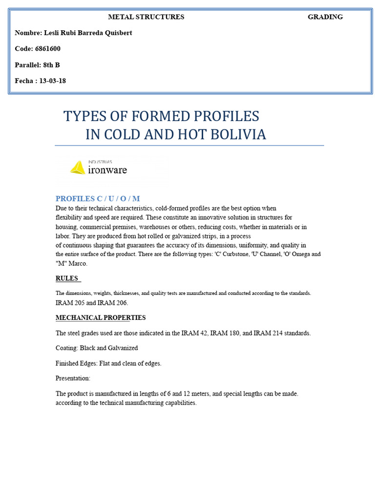 Types of Cold and Hot Formed Profiles Bolivia | PDF | Rolling ...